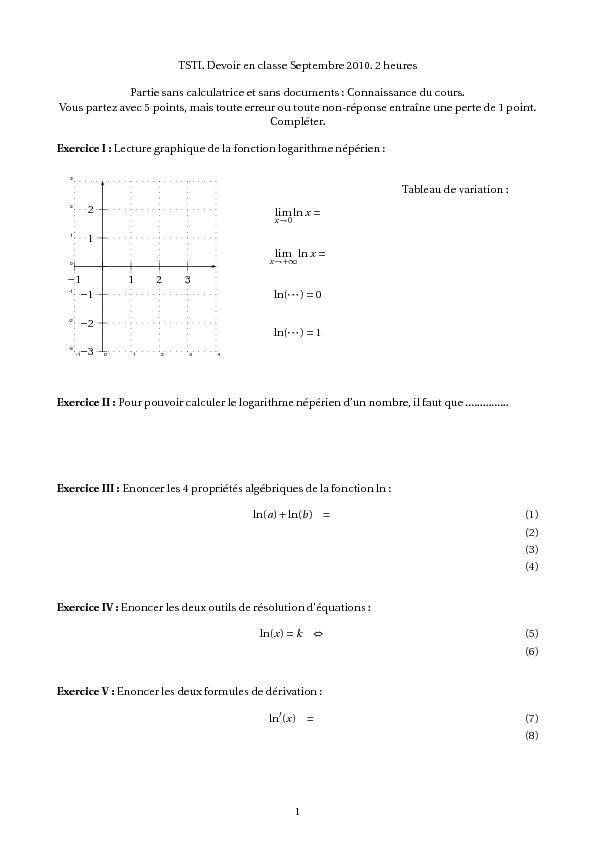 TSTI : Devoir Septembre 2010 - Maths au lycée Prévert