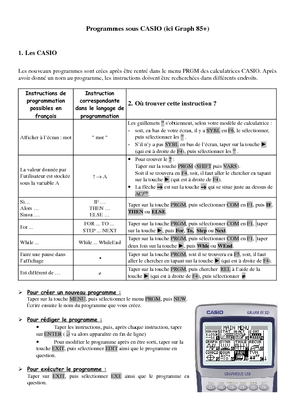 Emulateurs Casio - Maths au lycée Prévert