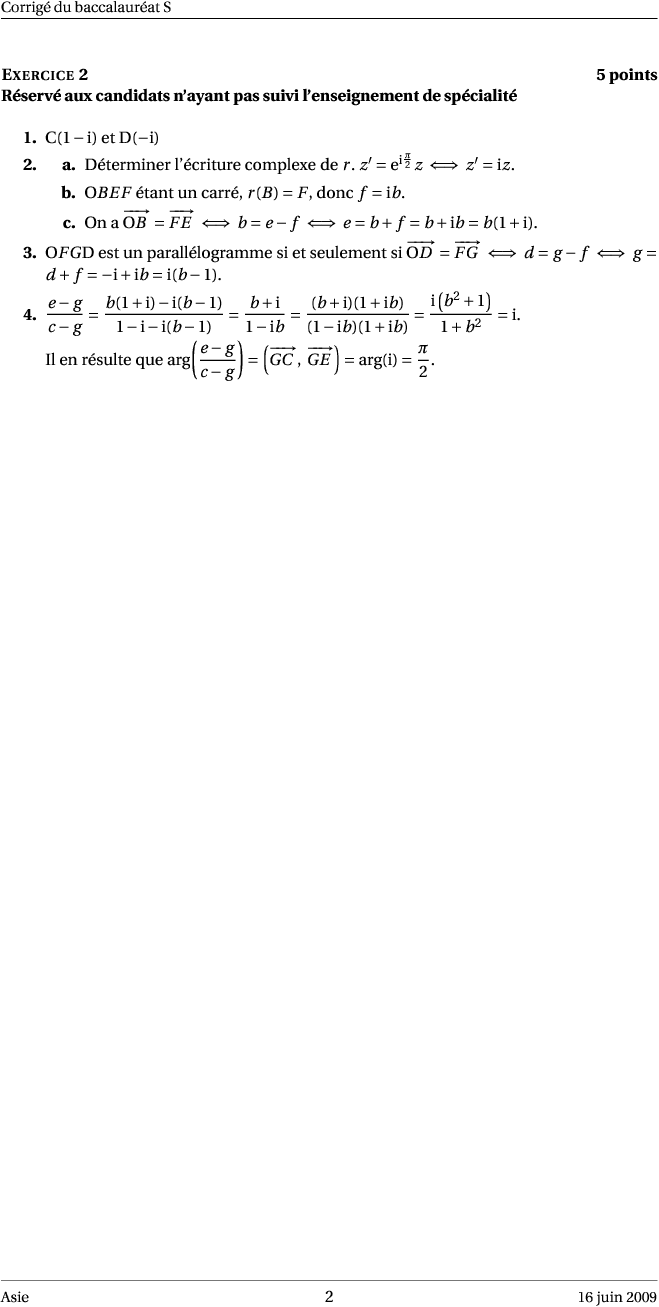 TS2 : Correction ComplexeAsie Juin 2009 - Maths au lycée Prévert