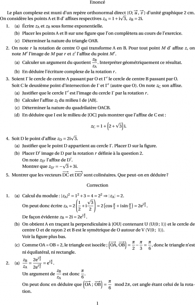 TS2 : Correction Complexe Nlle Calédonie 2009 - Maths au lycée Prévert